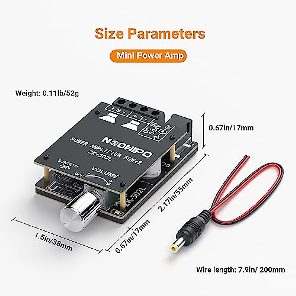 NEOHIPO ZK-502L Bluetooth 5.0 Amplifier Board 2 Channels 50W x 2 Mini Receiver Wireless Stereo Audio Digital Amp Module for Home Passive Speakers
