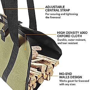 MengK Firewood Carrier Firewood Holder 600D Oxford Weather Resistant Wood Rack Storage Bag Log Tote