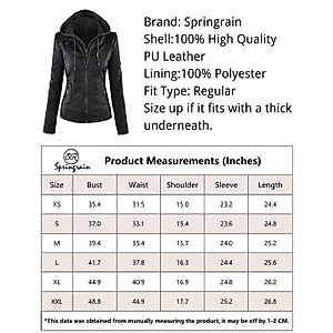 Springrain Women's Faux Leather Jacket Moto Biker Coat with Detachable Hood Motorcycle Jacket (XX-Large, Black)
