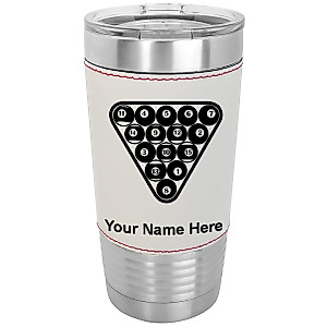 LaserGram 20oz Vacuum Insulated Tumbler Mug, Billiard Balls, Personalized Engraving Included (Faux Leather, Baseball Style)