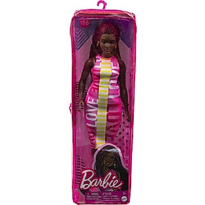 Barbie Fashionistas Doll #189 with Curvy Body, Crimson Braids, Sleeveless Love Dress & Hoop Earring Accessory