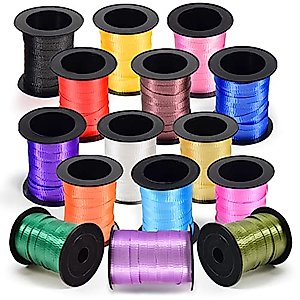 Curling Ribbon (Bulk 15 Mini Rolls) - Assorted Colors Curly Ribbon for Gift Wrapping- 2x2 inches Wide Role, Thin Craft Ribbon- Fabric Ribbon Kit for Hair, Balloons, Florists, Flowers- 60 Ft Each