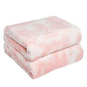 Dreamscene Ultra Soft Tie Dye Blanket Plush Fleece Throw Over Sofa Couch Fluffy Cosy Travel Bedspread, 47x60 inches - Blush Pink White