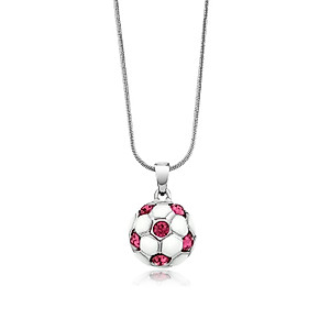 Gem Stone King Stunning White Soccer Ball with Pink Crystals Pendant for Women with 16 Inch Snake Chain