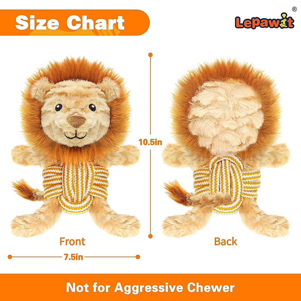 Lepawit Squeaky Dog Toys, Cute Lionet with Rope for Teething, Durable Dog Chew Toys for Small and Medium Dogs
