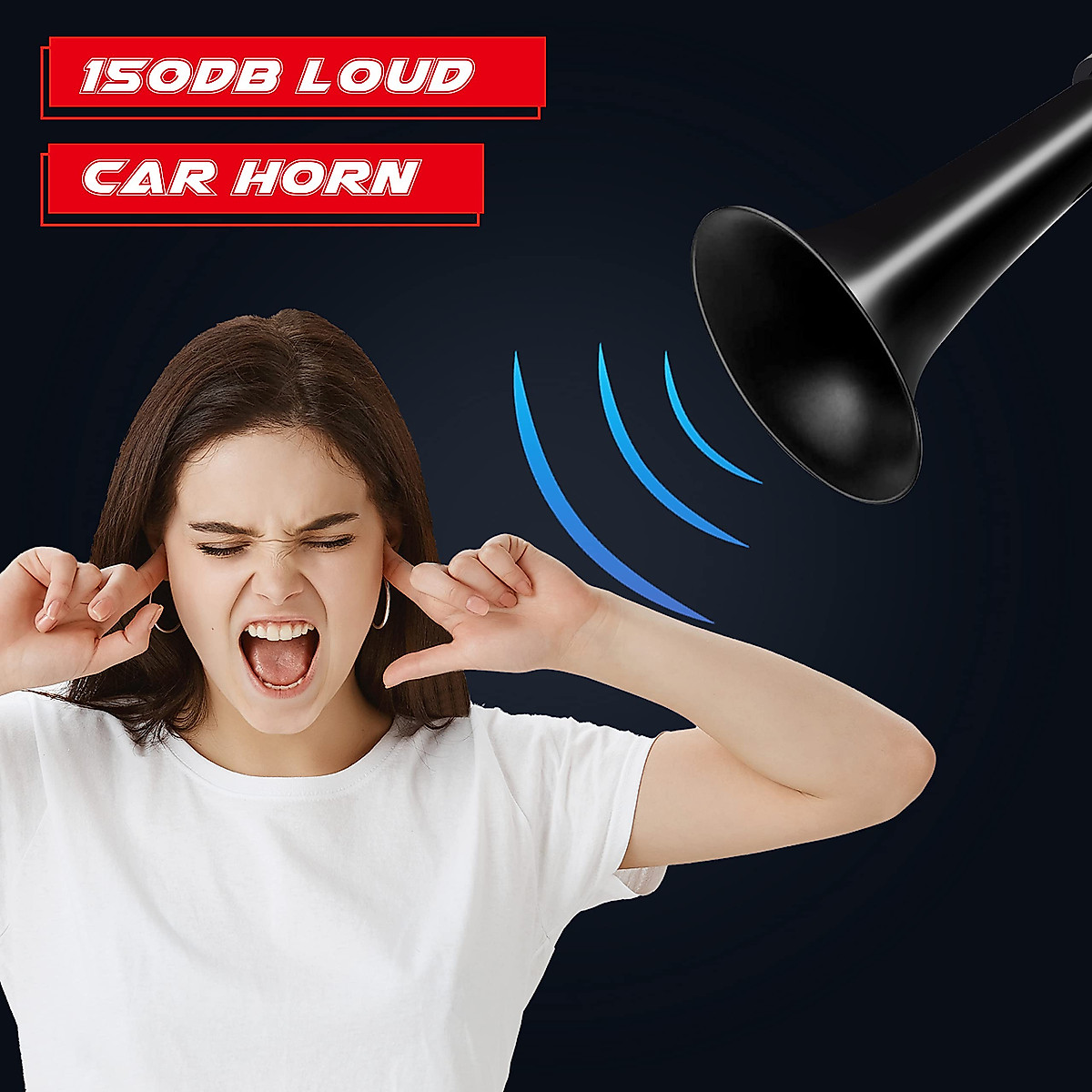 CARFKA Air Horn for Truck Boats Car, 150DB Super Loud Train Horns Kit with 120 PSI Air Compressor (black, Single)