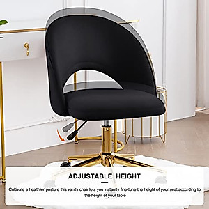 Furnimart Home Office Chair Modern Swivel Vanity Chair with Gold Base Armless Desk Chair with Wheels Cute Task Chair Mid-Back for Dorm Living Room Bedroom Studying Room Vanity Room(Black)