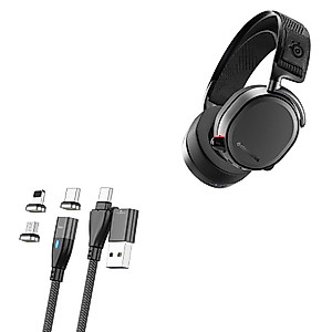 BoxWave Cable Compatible with SteelSeries Arctis Pro Wireless - MagnetoSnap PD AllCharge Cable (100W), Magnet PD 100W Charging Cable USB Type-C Micro USB - Jet Black