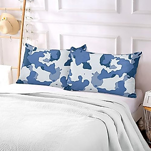 Blue Camo Pillowcase for Hair and Skin Body Pillow Cover Body Pillow Case Standard Size 20"X 26" Velvet Pillow Cases with Zipper for Pillow
