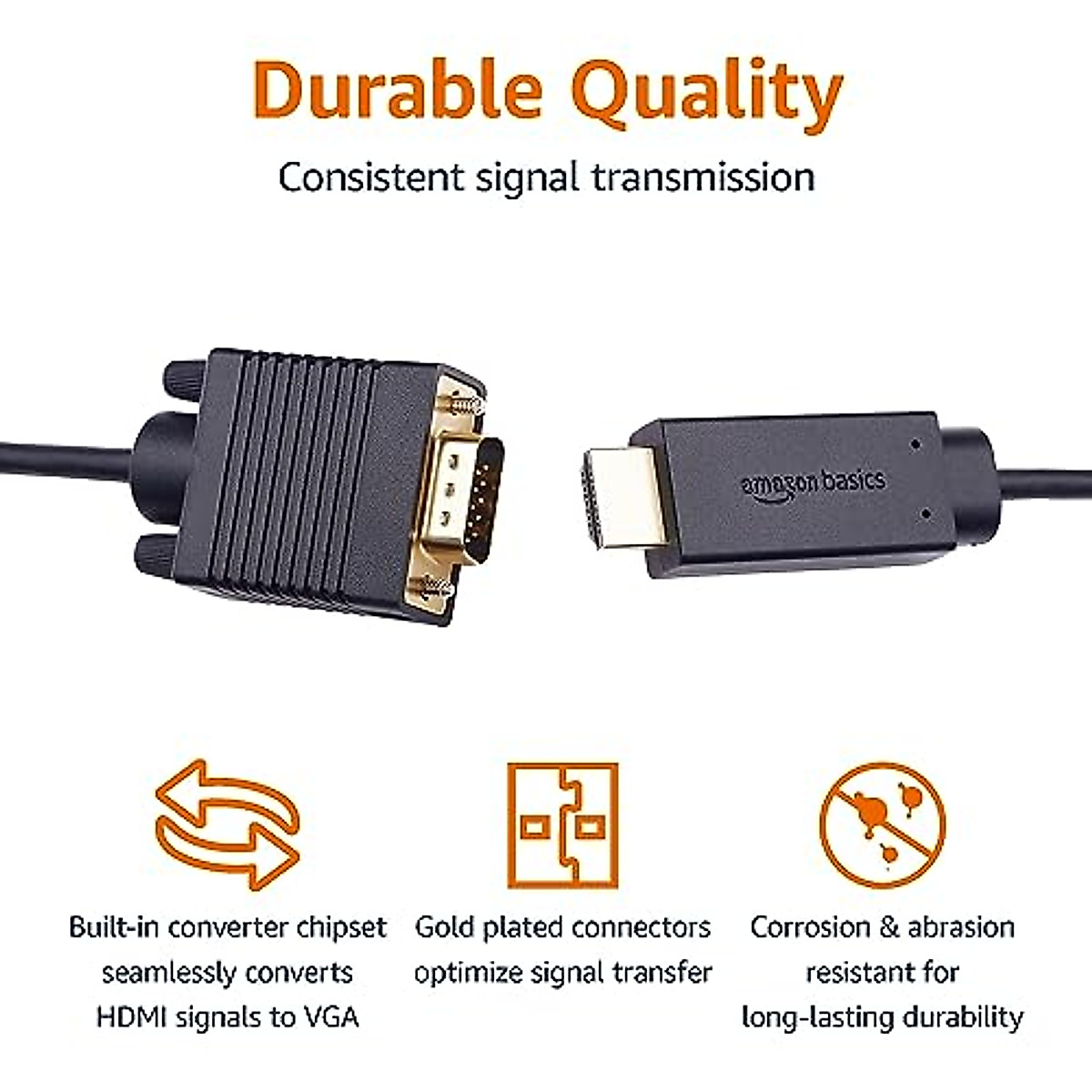 Amazon Basics HDMI (Source) to VGA (Display) Cable (NOT Bidirectional), Gold-Plated, 6 Feet, Black
