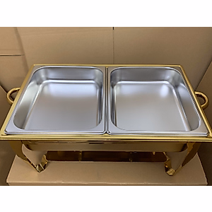 HONHPD Golden Chafing Dish Buffet Set, 9 QT Stainless Steel Food Warmer - 9 Liters Buffet Servers with Fuel Holder & Water Pan - Chafer Set for Banquet Parties Even Catering Wedding