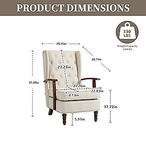 MOONMISS Mid-Century Accent Chair - Velvet Accent Chair with Wood Frame, Comfy Accent Chair with Soft Seat for Living Room, Bedroom, Office, Beige