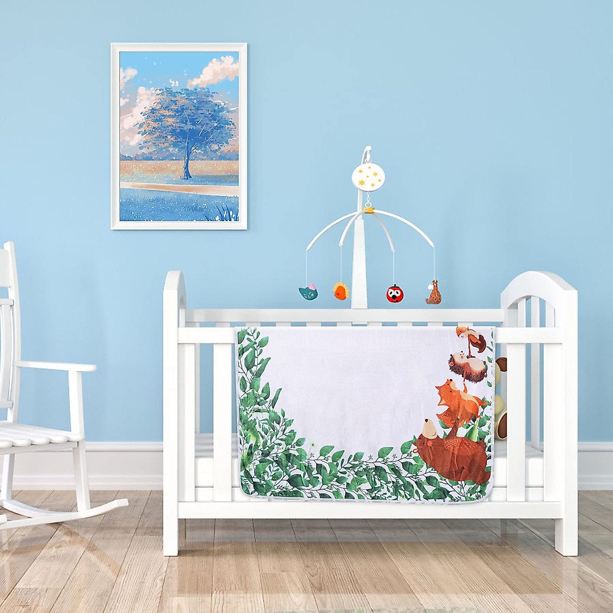 Baby Monthly Milestone Blanket, Unisex Woodland Monthly Blanket and Milestone Stickers for Newborn Baby Shower, Unisex Baby Growth Chart Monthly Blanket for Boy and Girl,