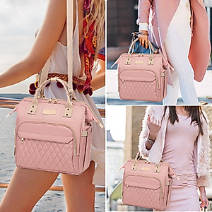 AIJIEKE Lunch Bag For Women, Cute Insulated Lunch Bag, Large Lunch Tote For Work, Leak Proof Lunch Box For Adults, Lunch Purse, Cooler Bag With Side Pockets And Shoulder Strap For Picnic Office(Pink)