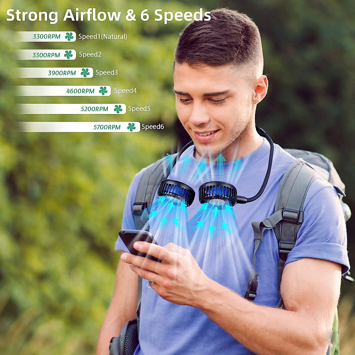 SLENPET 10000mAh Portable Neck Fan, 6 Speeds, Last 48hrs, 360° Rotation, Battery Operated Wearable Personal Fan for Neck, USB Rechargeable Hands Free Necklace Fans for Sports Cycling Hiking