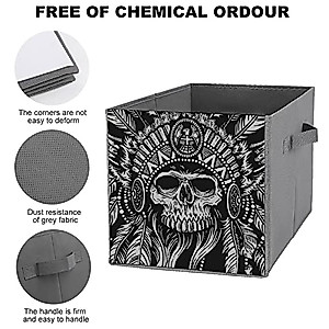 Native American Skulls Collapsible Storage Bins Basics Folding Fabric Storage Cubes Organizer Boxes with Handles