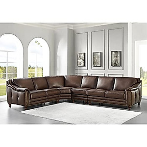 Hydeline Belfast 100% Leather Sectional, 4-Piece, Dark Brown