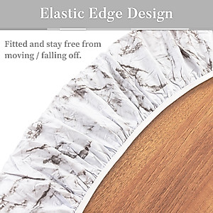 UMINEUX Round Fitted Vinyl Tablecloth with Elastic Edged & Flannel Backing, Waterproof Wipeable Round Table Cover for Indoor Outdoor Patio Use - Fits Tables up to 40" - 44" Diameter(WhiteMarble)