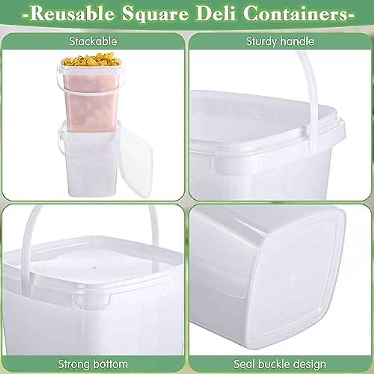 24 Pcs 67 Oz/ 2 Qt/ 2 L Square Deli Containers with Lids Ice Cream Bucket with Handle Airtight Plastic Ice Cream Tub Containers with Lids Reusable Pail for Food Drinks Storage Freezer Microwave