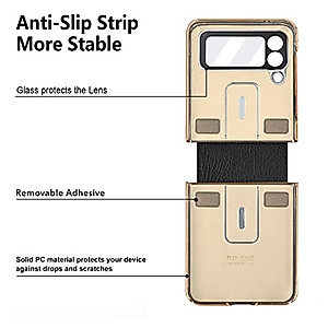 FNKJYND for Samsung Galaxy Z Flip 4 5G with Ring Holder,Luxury Leather Phone Cases with Bling Diamond Stand Flip Plating Golden Bumper Shockproof Protector for Galaxy Z Flip 4 5G 2022 Women Girls