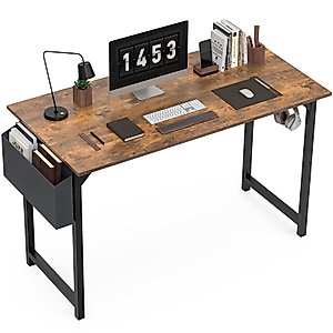 40 Inch Small Computer Desk - Home Office Writing Desk for Small Spaces, Sturdy Simple Study Table with Storage Bag Headphone Hook,Rustic Brown