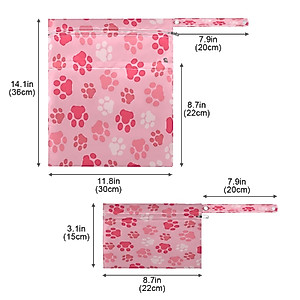 Kigai Pink Dog Paw Waterproof Wet Dry Bag Reusable with Handle for Travel, Beach, Pool, Diapers, Toiletries 2Pcs