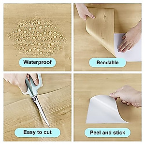 Skyblur Vinyl Planks Flooring Peel and Stick Floor Tile Natural Wood Tiles for Floor Stickers Removable Self Adhesive Tiles Bathroom Floor Vinyl Tiles for Kitchen Floor 35x6 Inch 4 Pcs