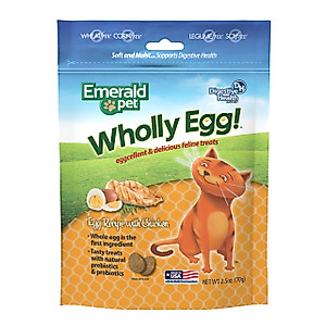 Emerald Pet Wholly Egg Digestive Health Cat Treats - Soft and Moist cat Treats for Healthy Digestion - Natural Prebiotics and Probiotics for cat Digestion - Chicken Treats, 2.5 oz