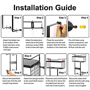 Towel Racks for Bathroom Wall Mounted - Bath Wall Towel Storage Holder Set Above Toilet, Rolled Towel Shelf Organizer for Small Bathroom Black, Wood Vertical Towel Rack for Bathroom Wall Decor