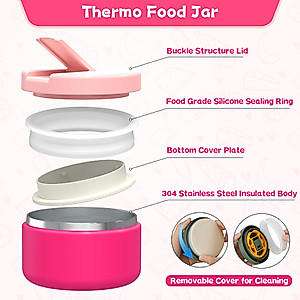 Kids Bento Lunch Box with 8oz Soup Thermo, Kids Leakproof Lunch Food Containers with 4 Compartment, Kids Insulated Hot Food Jar with Lunch Bag for School, Trvael (Pink)