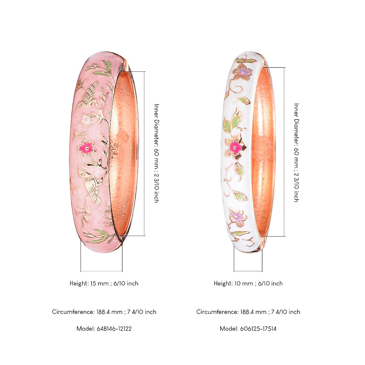 UJOY Colors Handcraft Jewelry Cloisonne Bracelet Enamel Bird Spring Hinged Womens Bangles Gifts Box 55C49-55A82 pink white