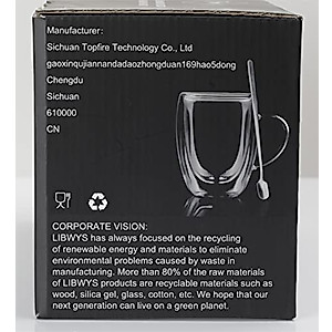 LIBWYS 2 Pack Double Walled Coffee Cups Glasses Mugs, 12oz Espresso Cappuccino Latte Tea Cups with Handle, Heat Resistant Borosilicate Clear Glasses 350ml