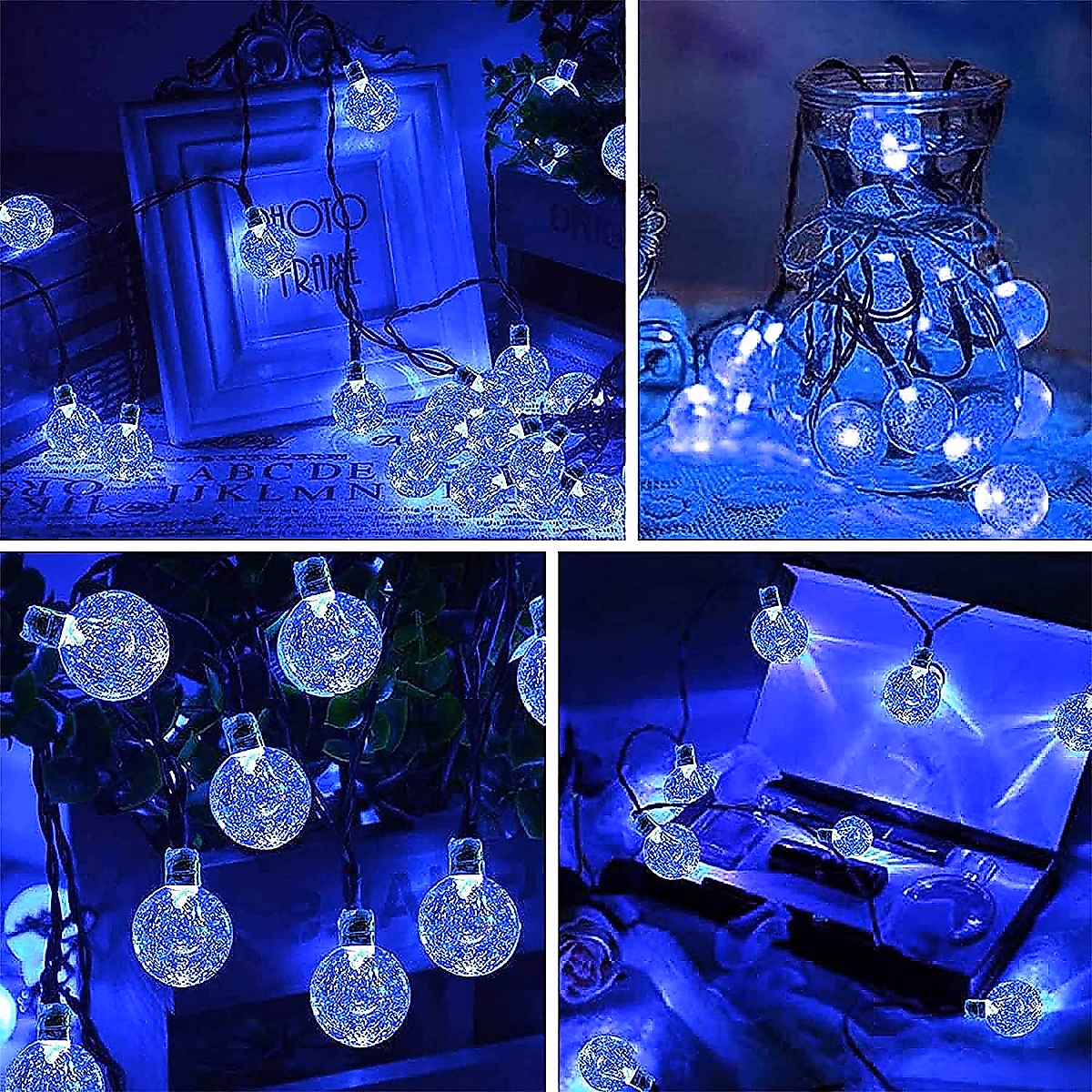 Halloween Solar Lights Outdoor Waterproof - 50 LED String Lights With 8 Lighting Modes, 7M/24 Ft for Tree, Garden, Patio, Party, Festival (Blue)