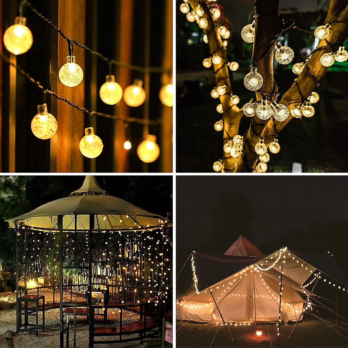 Solar String Lights Outdoor 66LED 40Ft Waterproof Fairy Lights with 8Modes,Solar Powered Crystal Globe Lights for Garden Fence Patio Home Party Christmas Decoration