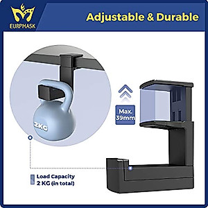 PC Gaming Headphone Stand,Dual Headset Hanger Hook Holder with Adjustable & Rotating Arm Clamp,Under Desk Design,Universal Fit,Built in Cable Clip Organizer EURPMASK