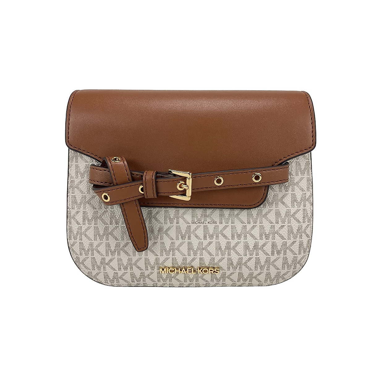 Michael Kors Emilia Small Saddle Flap Bag Crossbody Vanilla Signature
