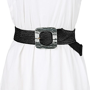 Allegra K Womens Stretchy Wide Waist Belts Braided Belts for Dress Square Buckle Adjustable 60-75cm/23.62-29.53" Black