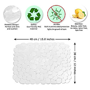 Yiter Sink Mat, 2Pcs Adjustable PVC Clear Pebble Sink Protector for Stainless Steel or Porcelain Sink, Dish Drying Mat for Bathroom Kitchen Sink Countertop, 15.8 x 12 inch