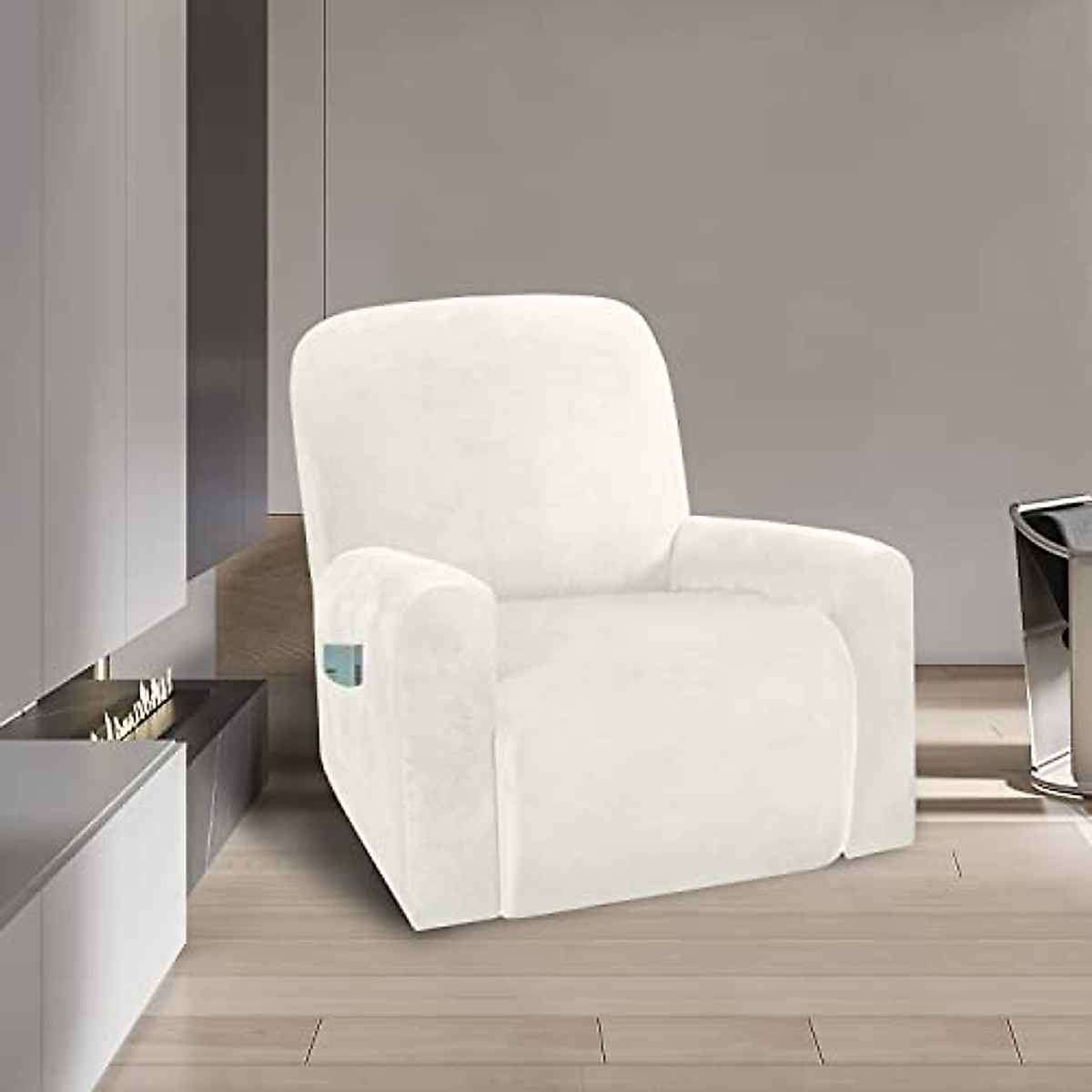 Granbest Velvet Plush Recliner Chair Cover High Stretch Recliner Slipcover Furniture Protector with Pockets(Creamy White)