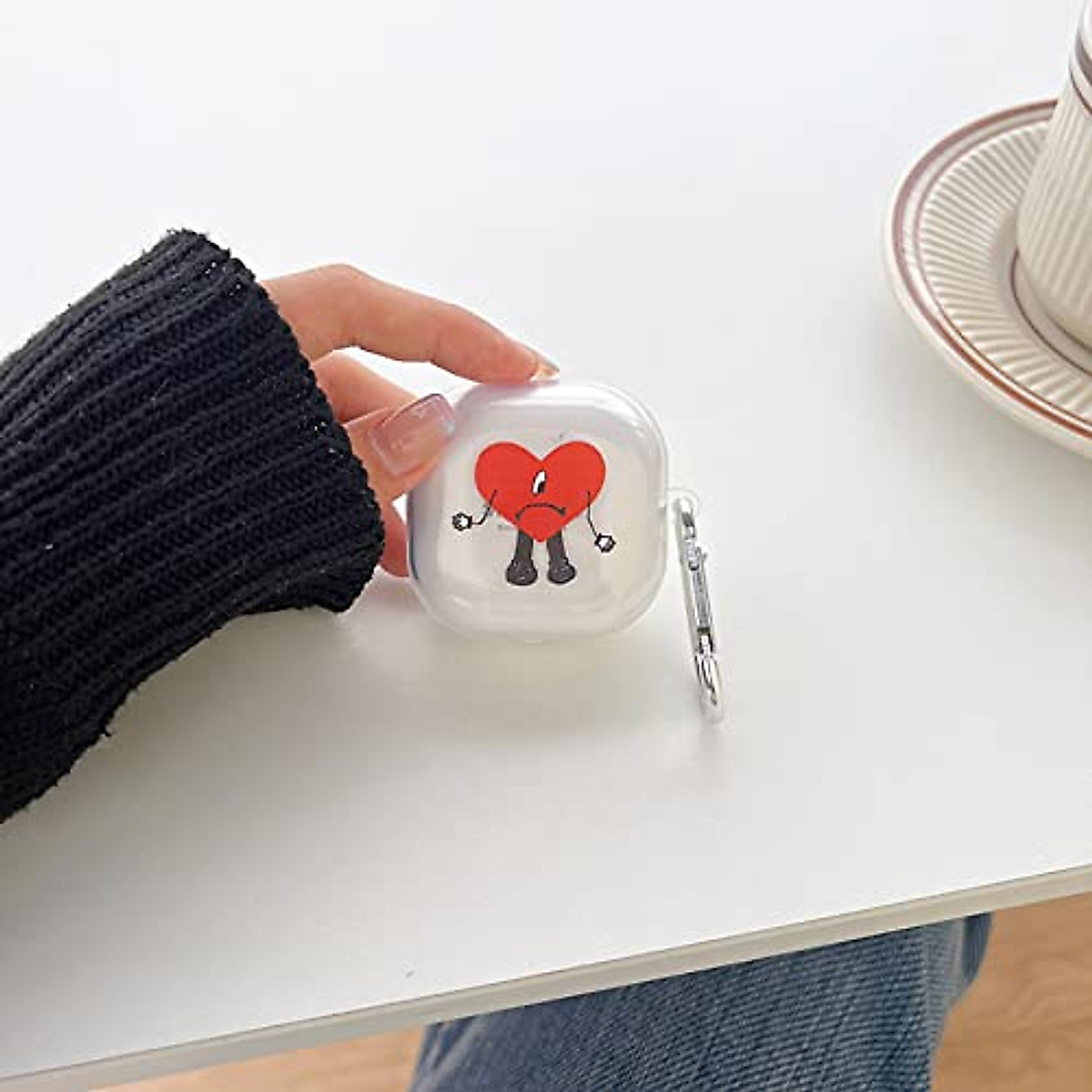 Earphone Case for Samsung Galaxy Buds Live/Buds pro/Buds 2/Buds2 pro Charging Box,Fashion Popular Cool Bad Bunny Transparent Earphone case with Hook