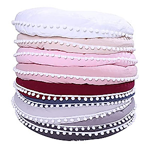 Pink Round Rug for Nursury,Pom Pom Circle Rug 3'X3' for Kids Room,Soft Cotton Carpet for Teen Girls Room, Circular Rug for Nursery Room,Crawling Mat for Baby