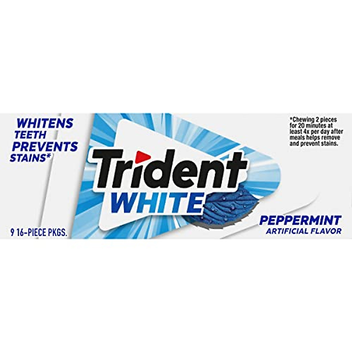Trident White Peppermint Sugar Free Gum, 16 Count (Pack of 9)