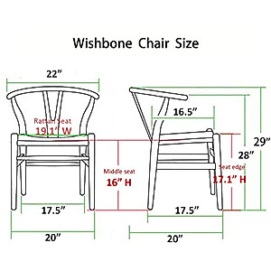 VODUR Wishbone Chair Natural Solid Wood Dining Chair/Hans Wegner Y-Shaped Backrest Hemp Seat Dining Room Chairs Set of 2, Mid-Century Rattan Dining Chair in Walnut (Ash Wood - Walnut)