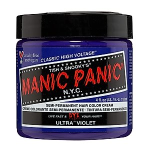 MANIC PANIC Ultra Violet Hair Dye – Classic High Voltage - Semi Permanent Hair Color - Cool, Blue Toned Violet Shade - Vegan, PPD & Ammonia-Free - For Coloring Hair on Women & Men