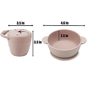 PandaEar Silicone Baby Feeding Set | 9PCS Baby Led Weaning Supplies Self Feeding Utensils | Divided Suction Plate Bowl Bibs Sippy Cup with Baby Snack Container Spoons Forks (Pink)