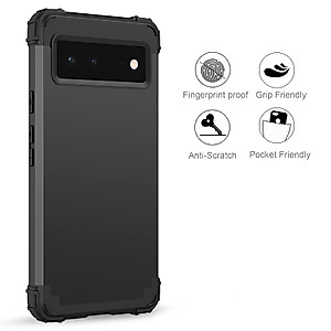 BENTOBEN Pixel 6 Case, Google Pixel 6 Case, 3 in 1 Heavy Duty Rugged Hybrid Shockproof Hard PC Cover Soft Silicone Bumper Impact Resistant Protective Phone Cases for Google Pixel 6 6.4 Inch, Black