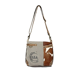 USA Stamp Upcycled Canvas and Hair-On Cowhide Leather Crossbody Bag