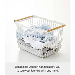 YAMAZAKI home 2809 Laundry Basket with Wooden Handles, Medium, White