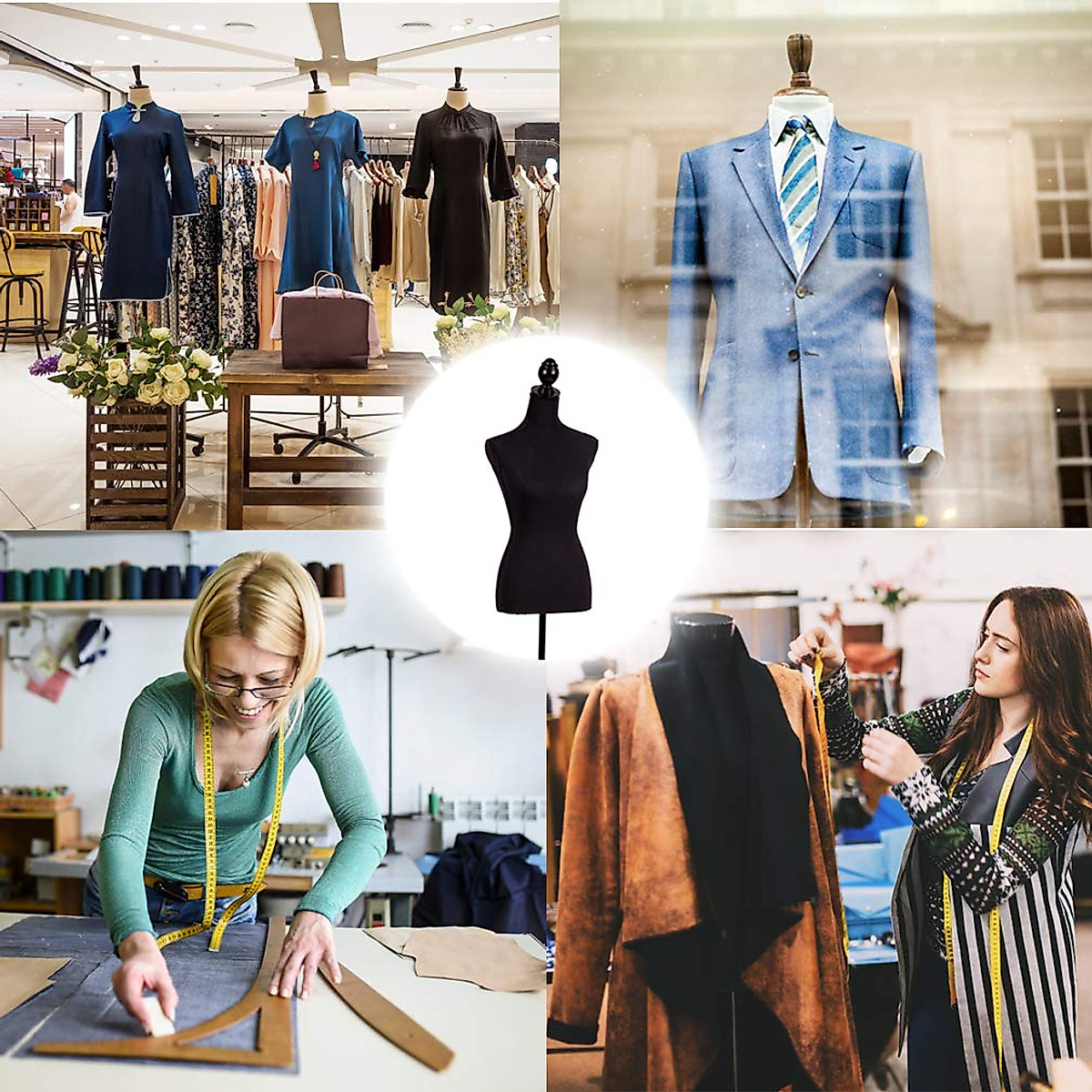 FDW Manikin 60”-67”Height Adjustable Female Dress Model Display Torso Body Tripod Stand Clothing Forms, Black