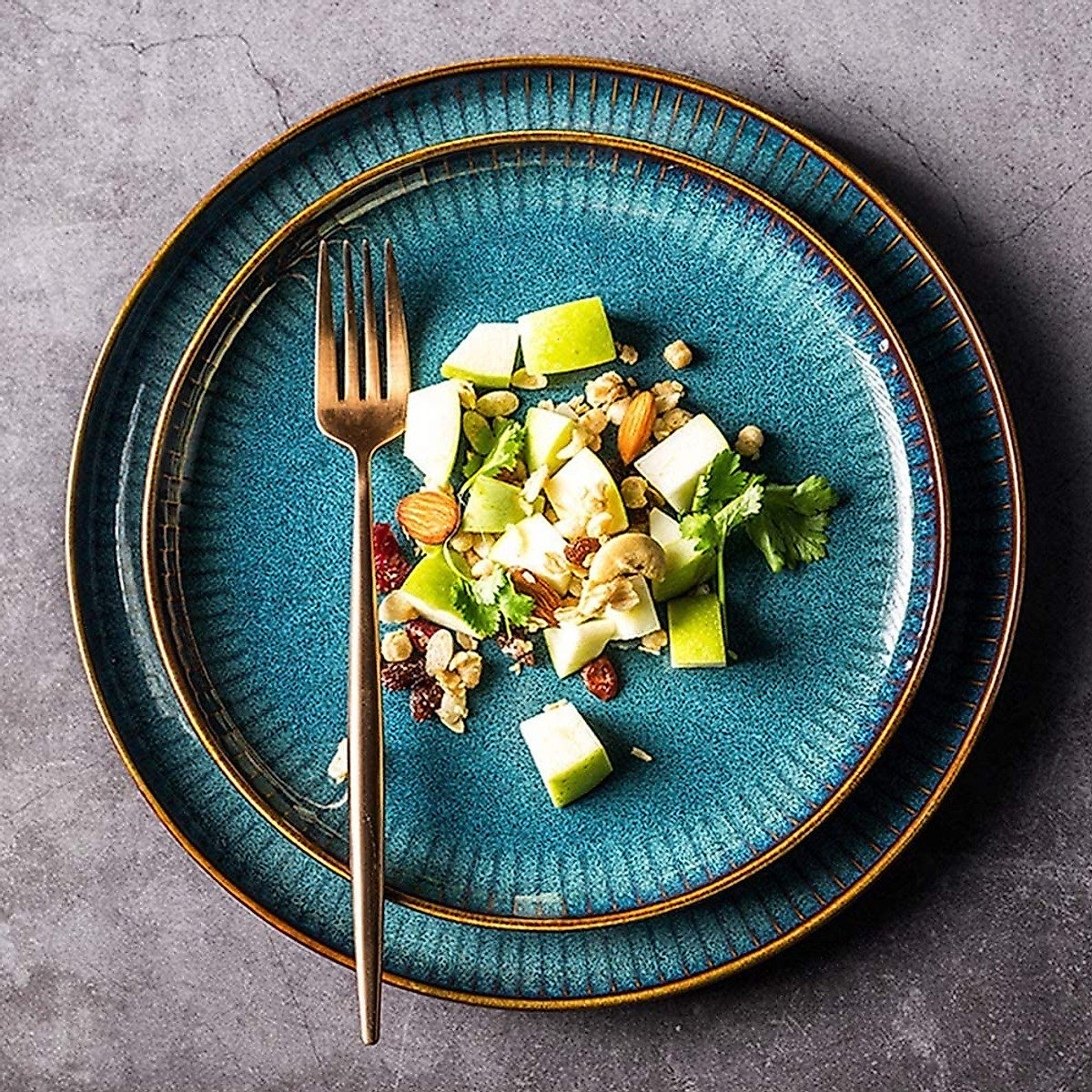 GagalU 15-Piece Stoneware Dinnerware Set, Blue Porcelain Dinnerware Sets, Ceramic Plates and Bowls Dinner Sets, Modern Creativity Reactive Glaze Stoneware Dishes Set